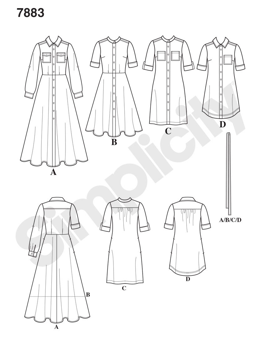 Schnittmuster Hemdblusenkleid Simplicity 7883 - Maschinensticken, Nähen ...