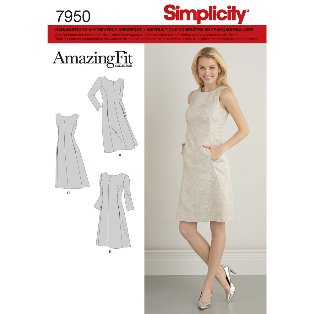 Schnittmuster Kleid Passform-Kleid Simplicity 7950 - Maschinensticken ...
