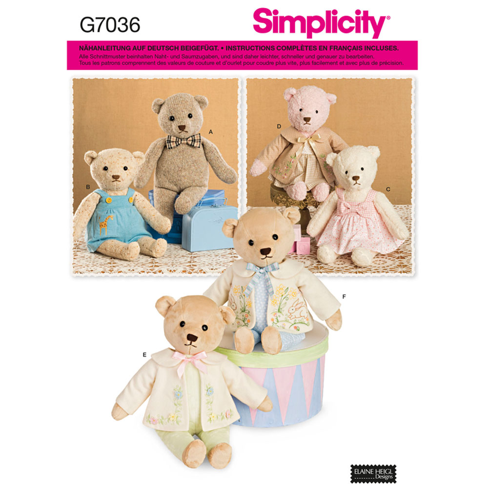 7038 Simplicity Schnittmuster Teddybären mit Bekleidung ...