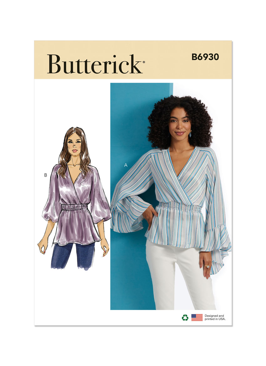 Butterick Schnittmuster Blusenshirt in Wickeloptik 6929 ...
